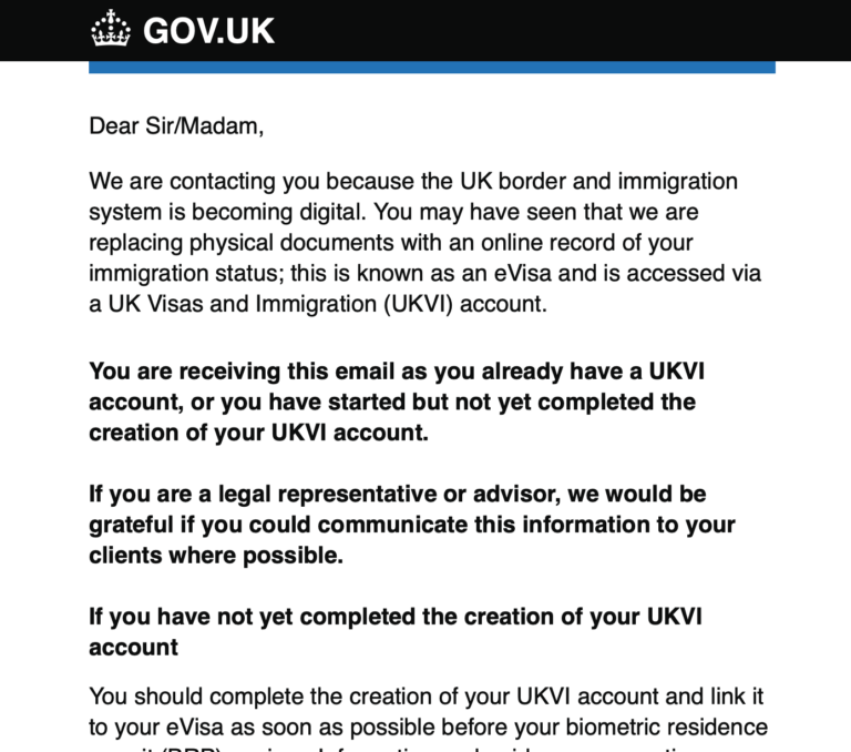 eVisa 電郵：「Your UKVI account and eVisa」解析 - LivinintheUK.com